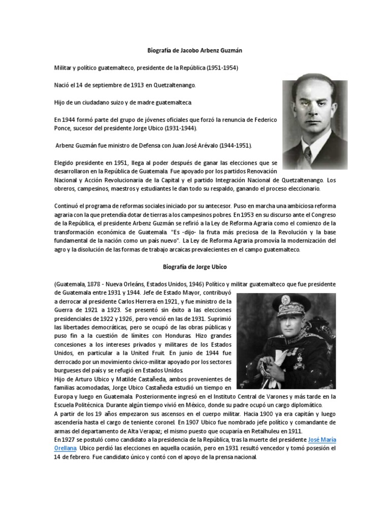 Biografía de Jacobo Arbenz Guzmán | PDF | Guatemala | Formas de gobierno