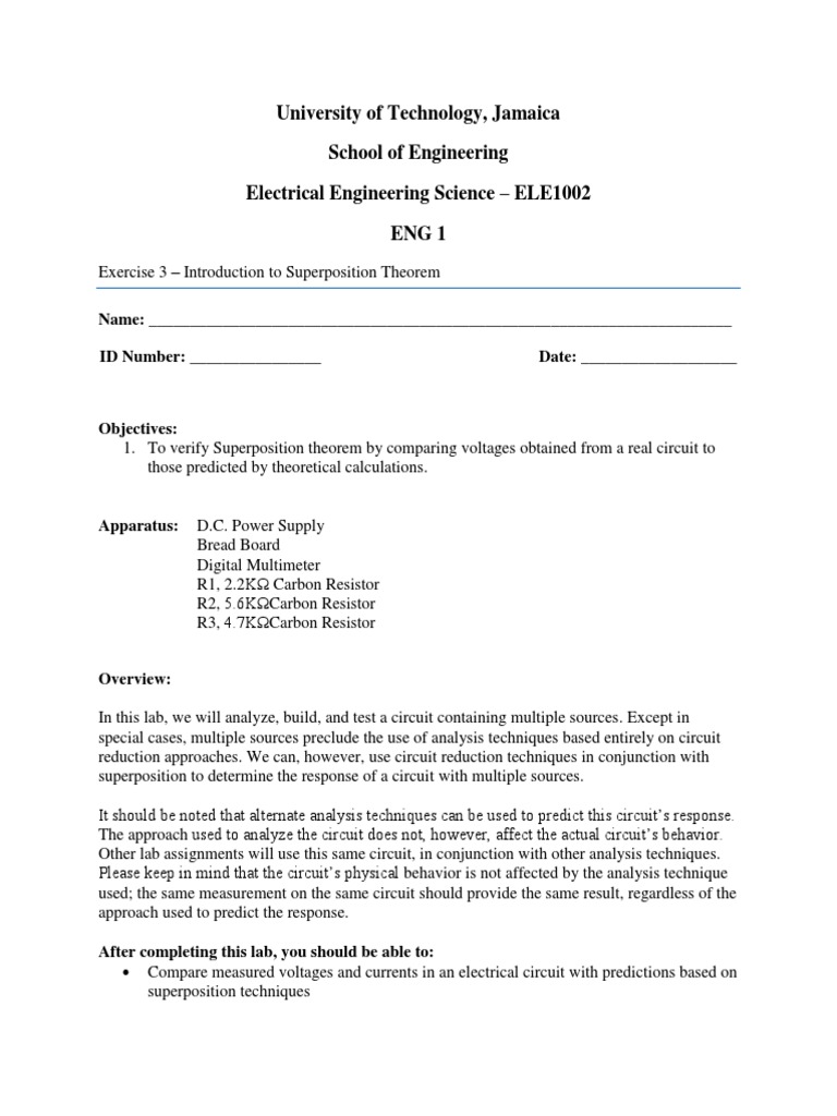 03 ELE1002 Lab3 Intro To Superposition | PDF | Electrical Network | Resistor