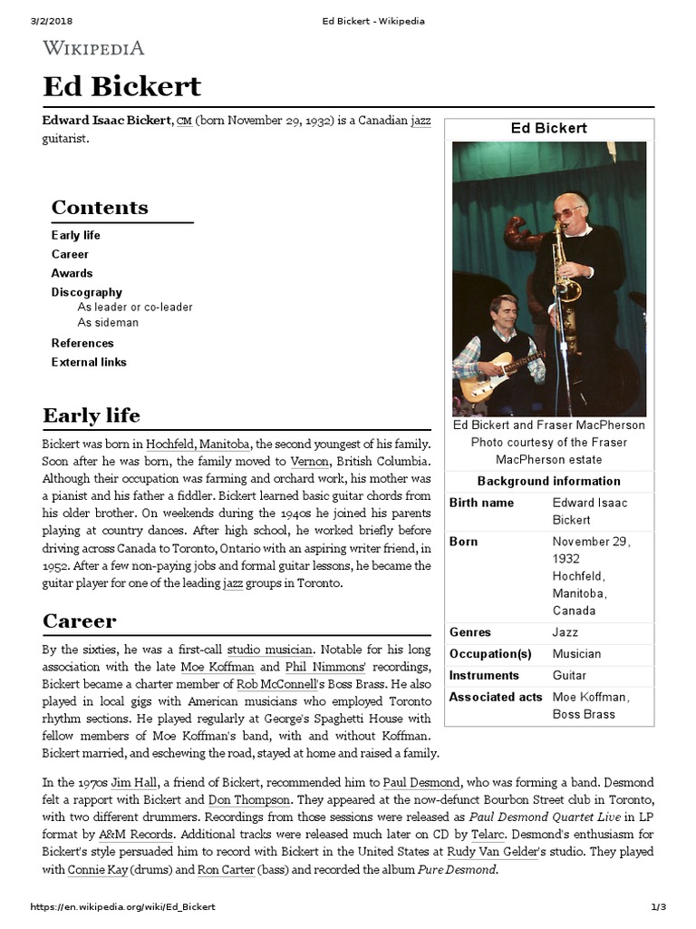 Ed Bickert - Wikipedia | PDF | Jazz | Guitars