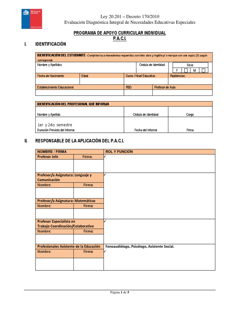 PACI Formato | Evaluación | Aprendizaje