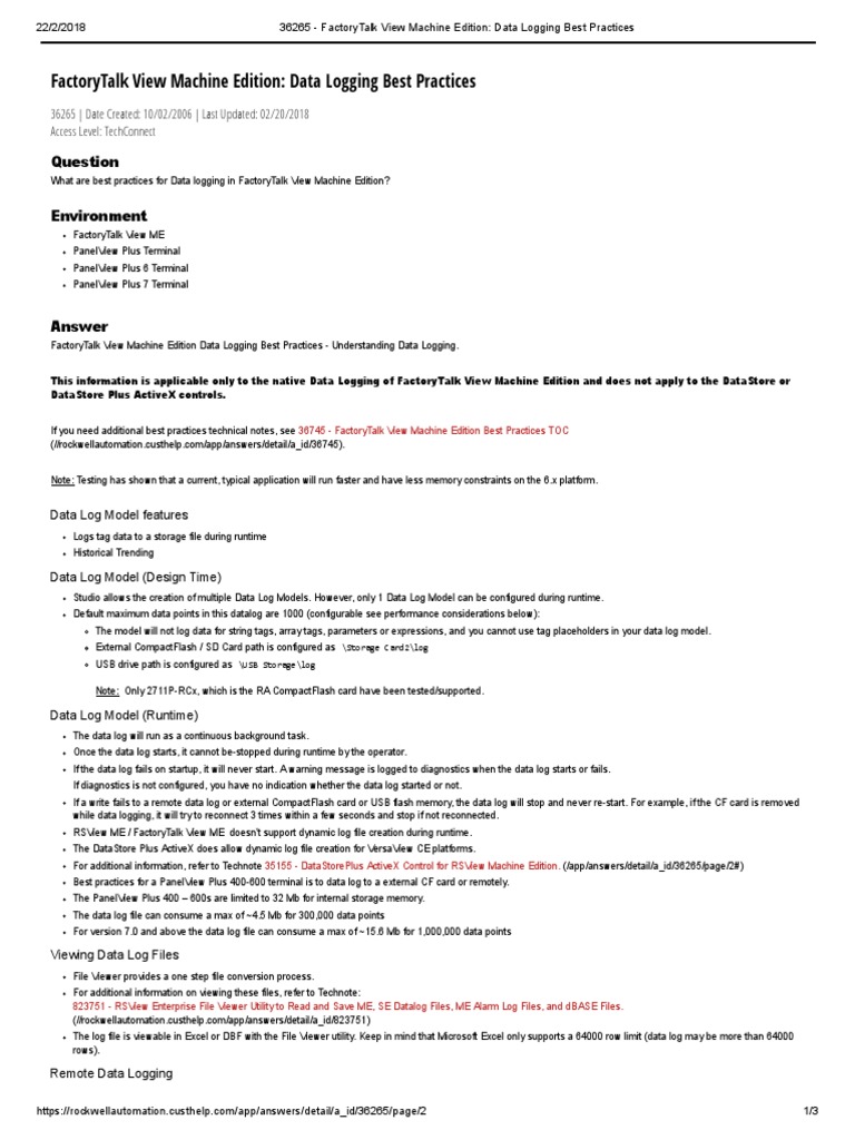 Factorytalk View Machine Edition Data Logging Best Practices Pdf Computer File Random
