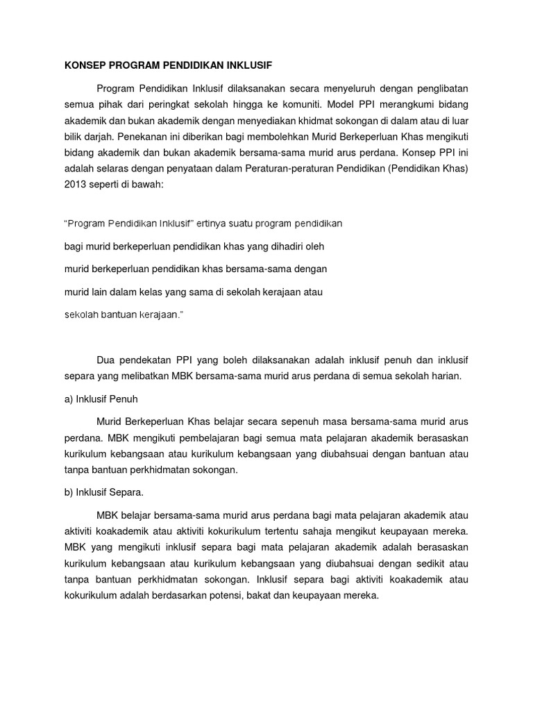 Konsep Program Pendidikan Inklusif | PDF