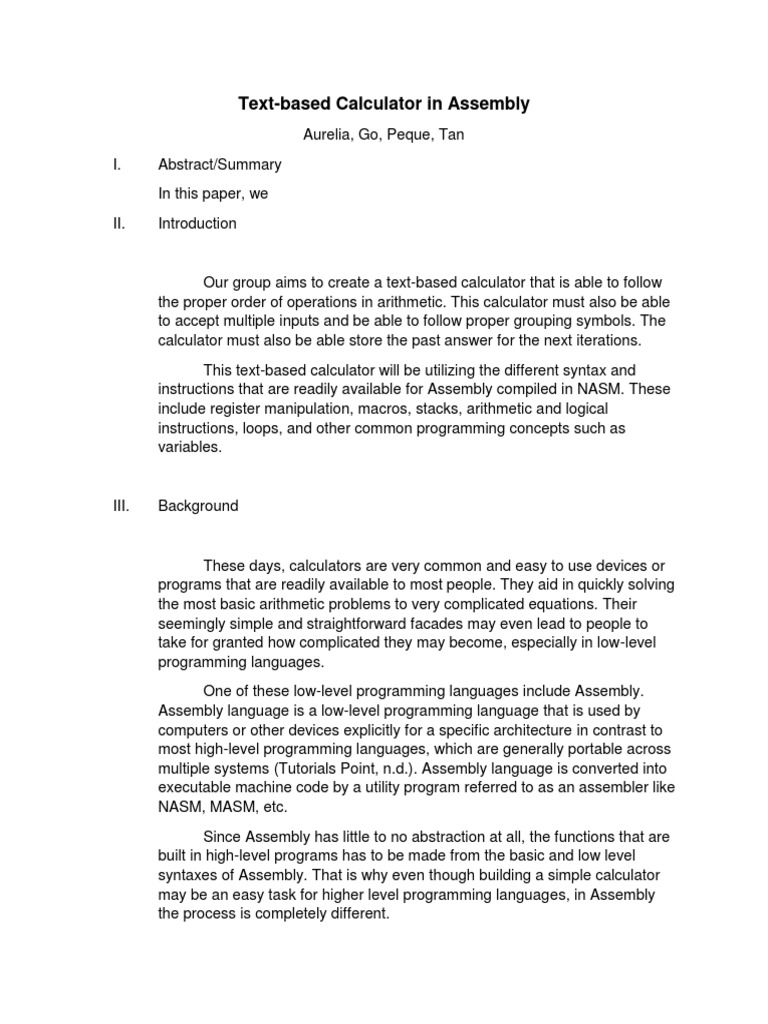 Text-Based Calculator in Assembly | PDF | Assembly Language ...
