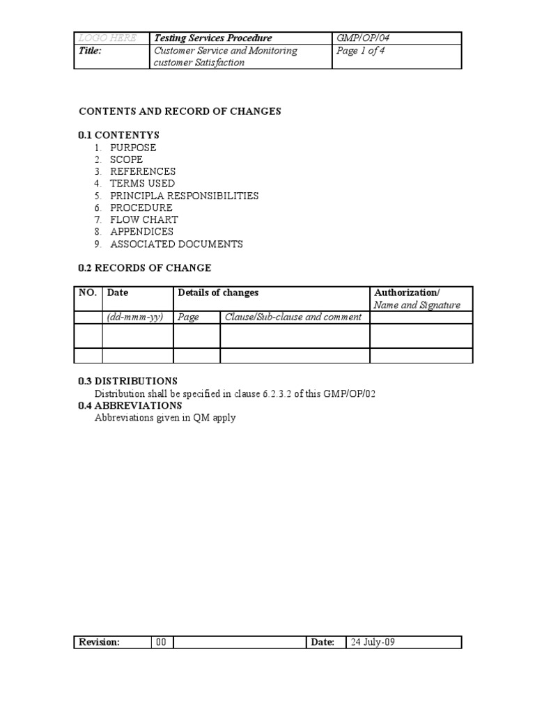 Contents and Record of Changes 0.1 Contentys: Logo Here | PDF | Quality ...