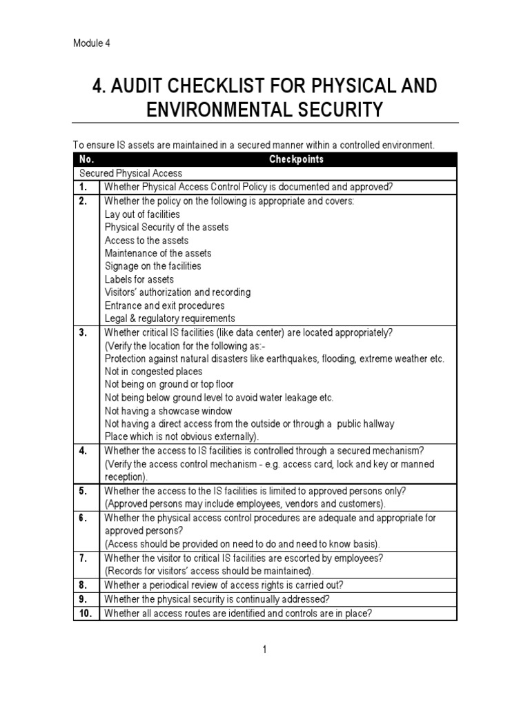Physical and Environmental Audit Checklist | PDF | Electromagnetic ...
