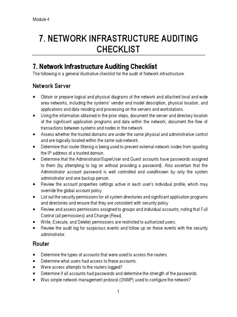 Network Infra Audit CHKLST PDF | PDF | Firewall (Computing) | Computer ...
