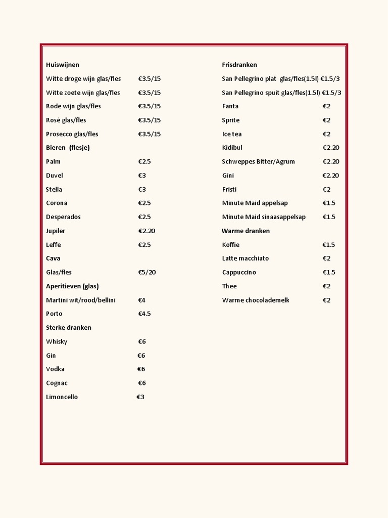 Drankenkaart | PDF | Cooking, Food & Wine