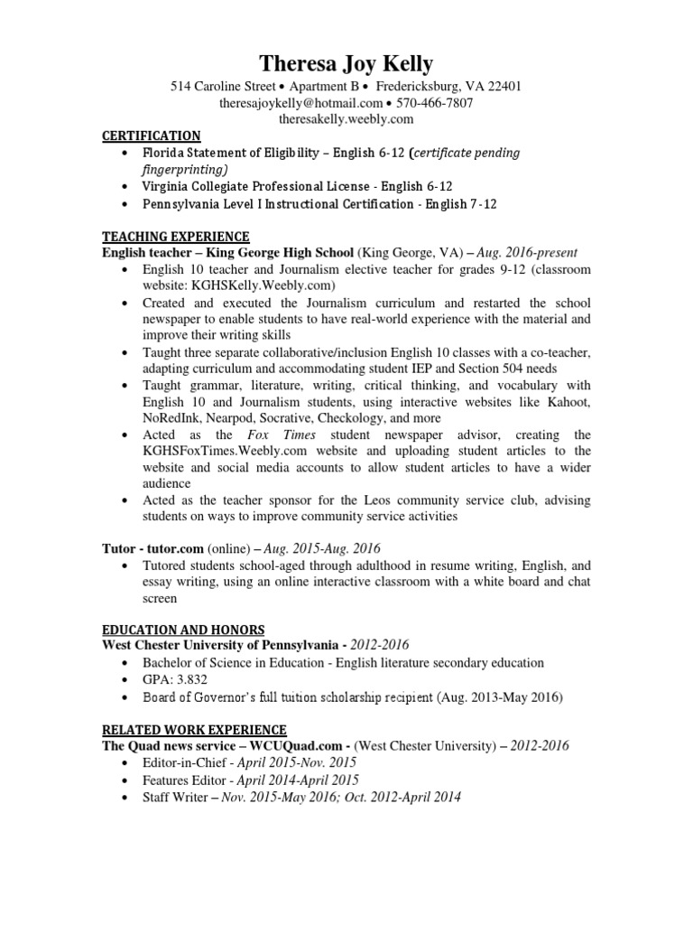 Theresa Kelly Resume March 2018 | PDF