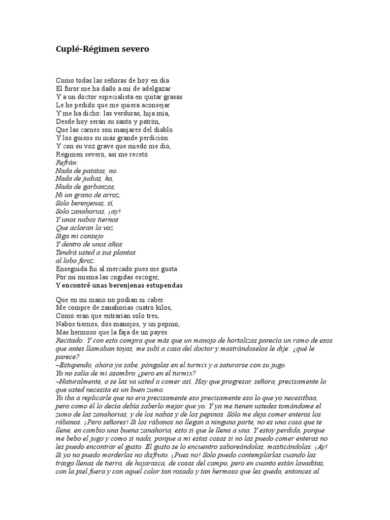 Cuplé-Régimen Severo | PDF | Alimentos | Ocio