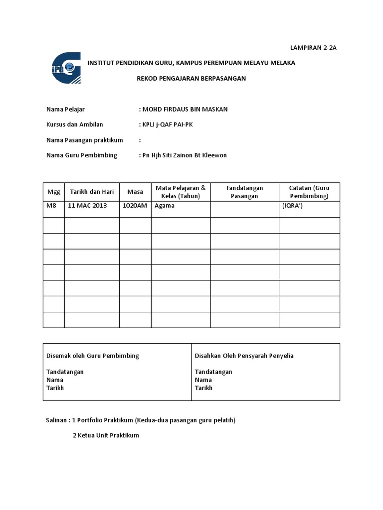 Rekod Pengajaran Berpasangan | PDF