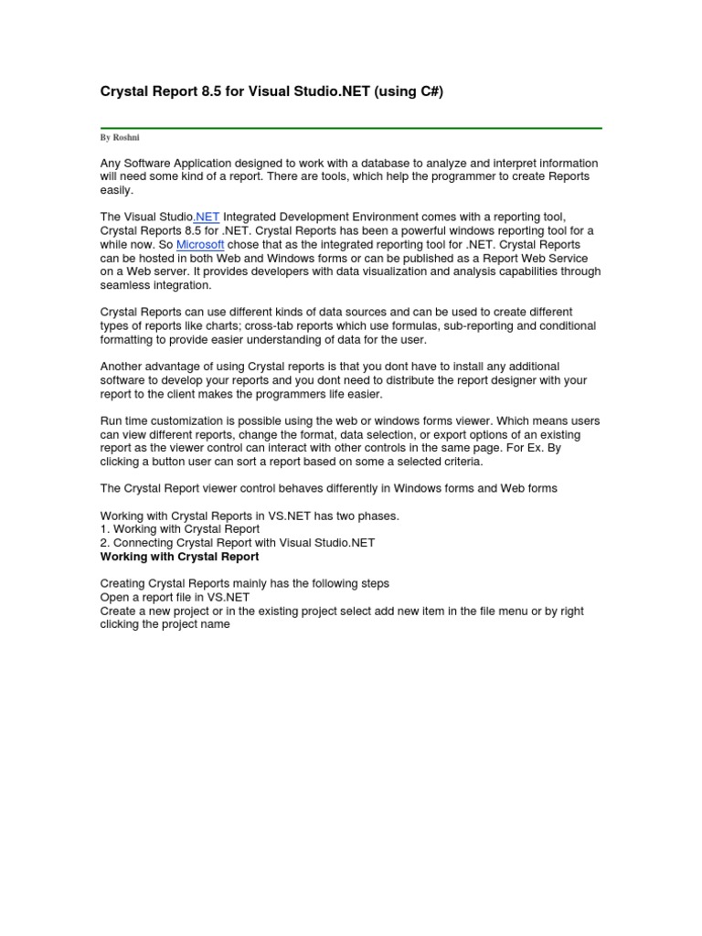 Crystal Report 8.5 For Visual - 89028 | PDF | Microsoft Visual Studio ...