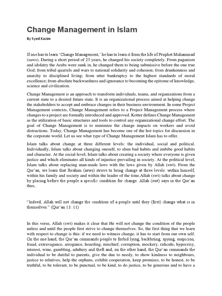 Change Management in Islam-1 | PDF | Prophets And Messengers In Islam ...