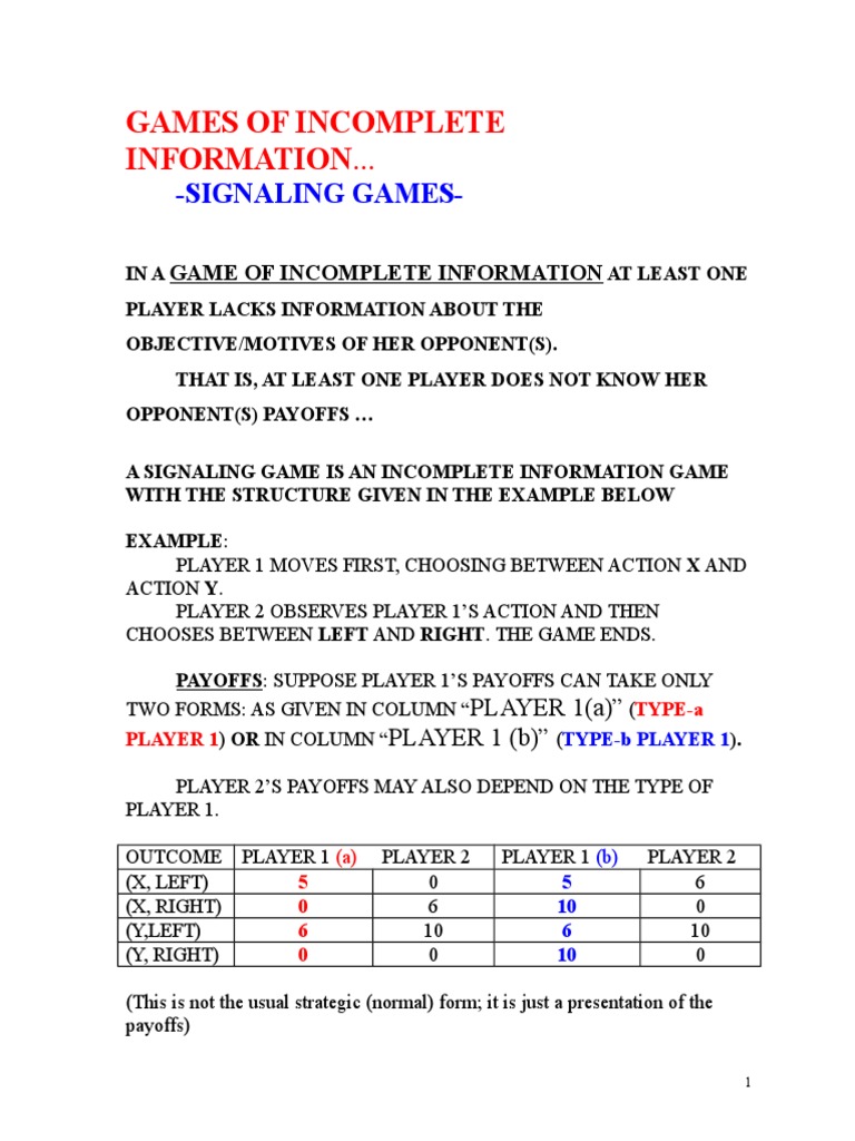 Games of Incomplete Information | Download Free PDF | Mathematical And ...