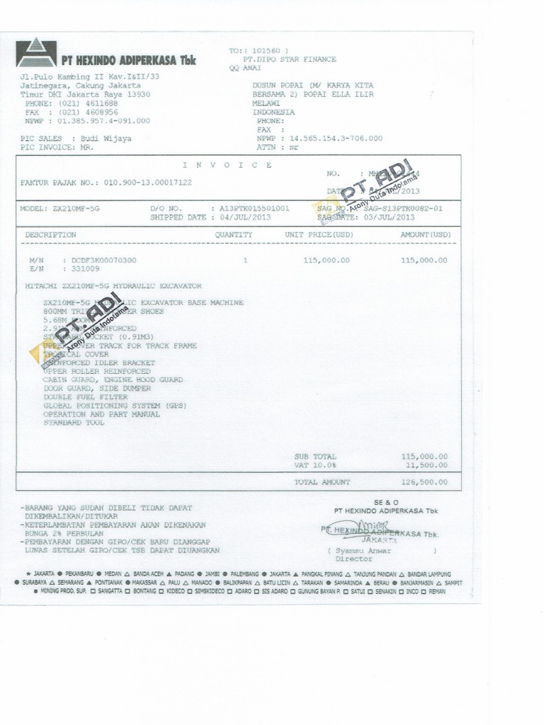 Invoice Exca PC 200 | PDF