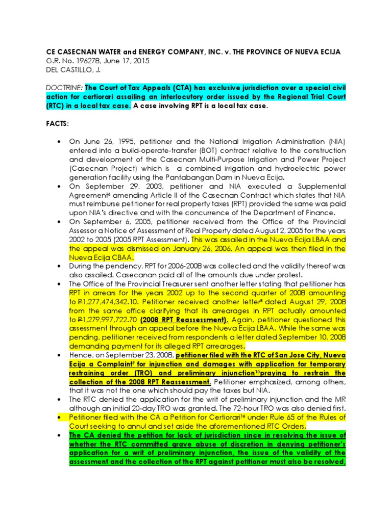CE Casecnan Water Vs Province of Nueva Ecija | PDF | Certiorari ...