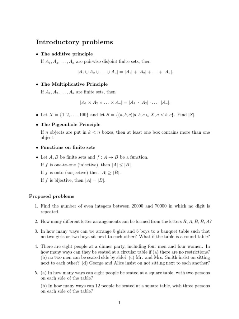 Combinatorics Proposed Problems Pdf Functions And Mappings Discrete Mathematics