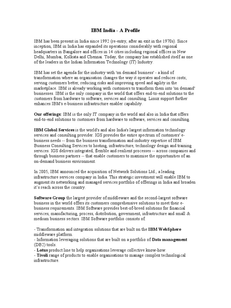 IBM India: Company Overview and Services | PDF | Ibm | Information ...