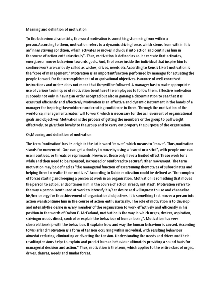 Meaning and Definition of Motivation | PDF | Motivation | Motivational