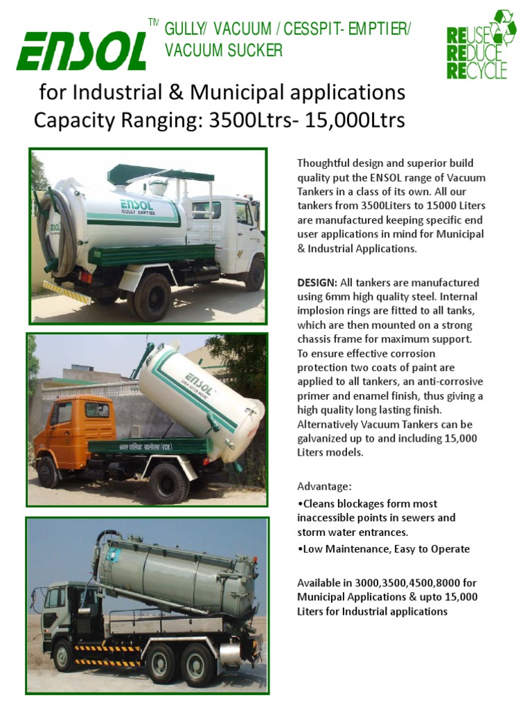 Ensol GULLY/ VACUUM /CESSPIT - EMPTIER/ VACUUM SUCKER | PDF | Vacuum ...