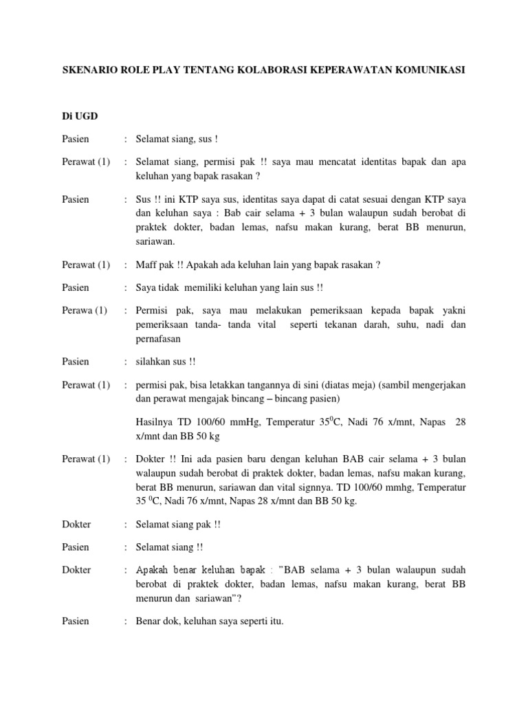 Skenario Role Play Keperawatan Komunikasi (Kolaborasi) | PDF