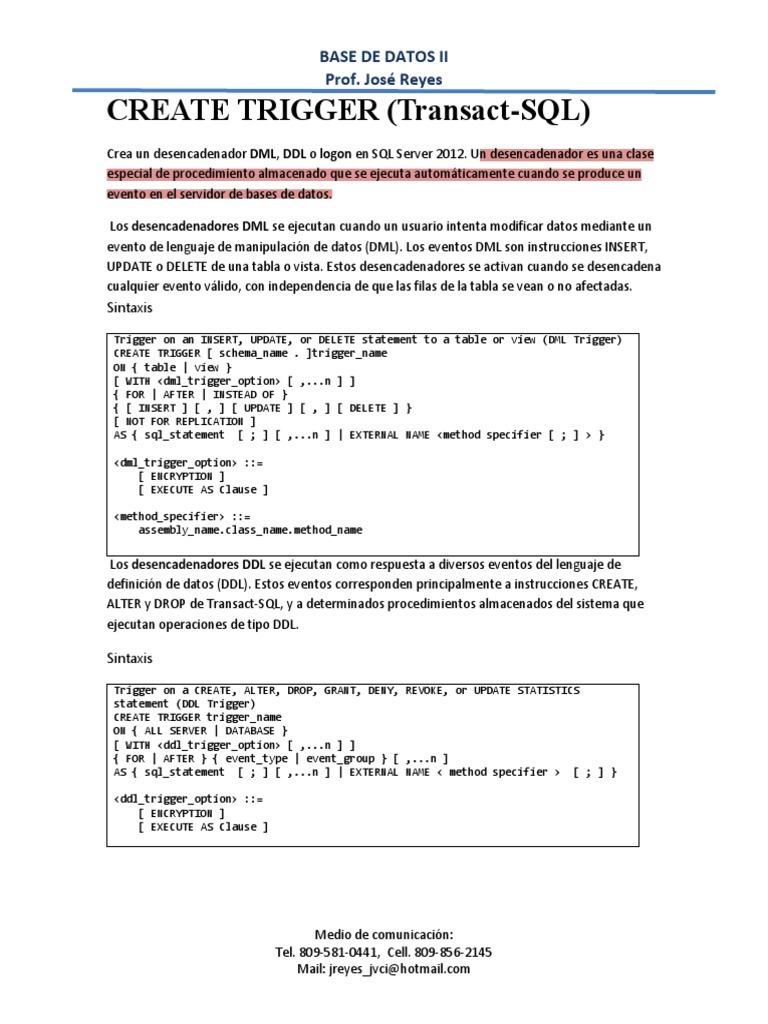 Guía de Desencadenadores SQL Server | PDF | Servidor SQL de Microsoft | SQL