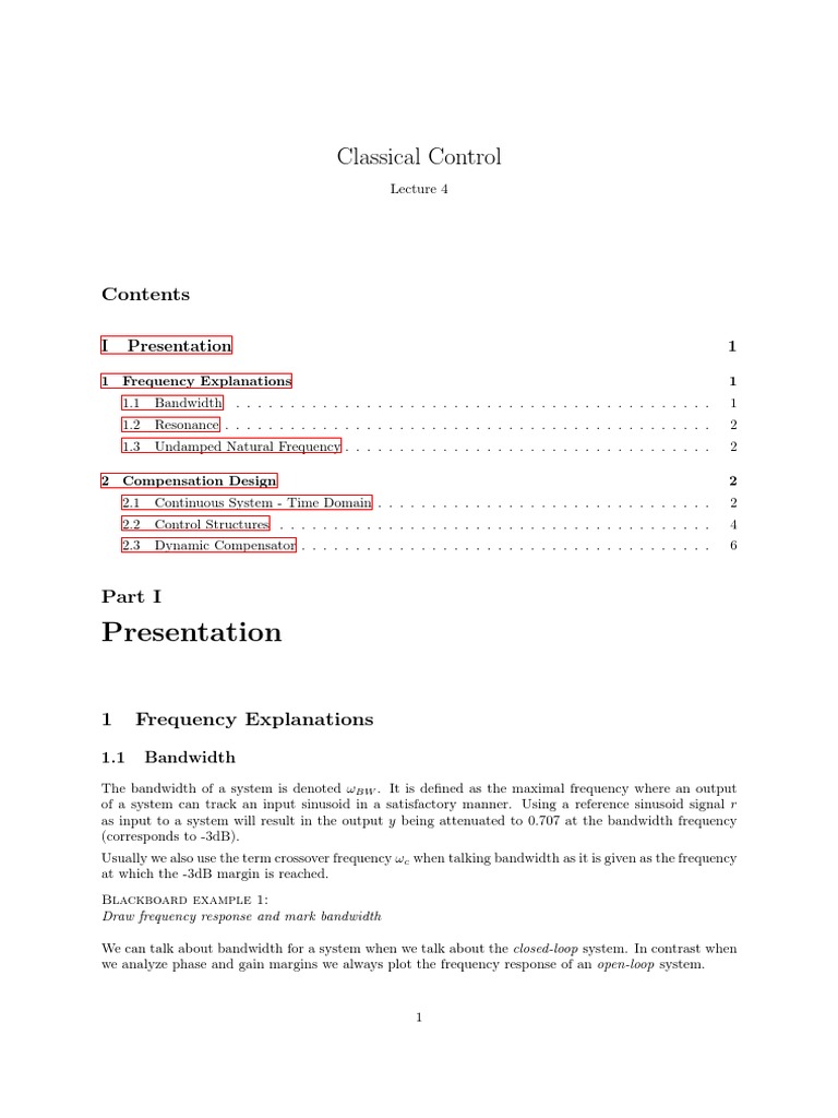 Presentation: Classical Control | PDF | Control Theory | Resonance
