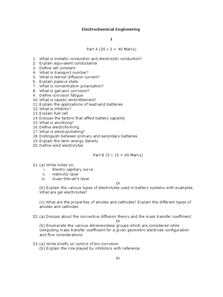 Electrochemical Engineering | PDF | Electrochemistry | Battery ...