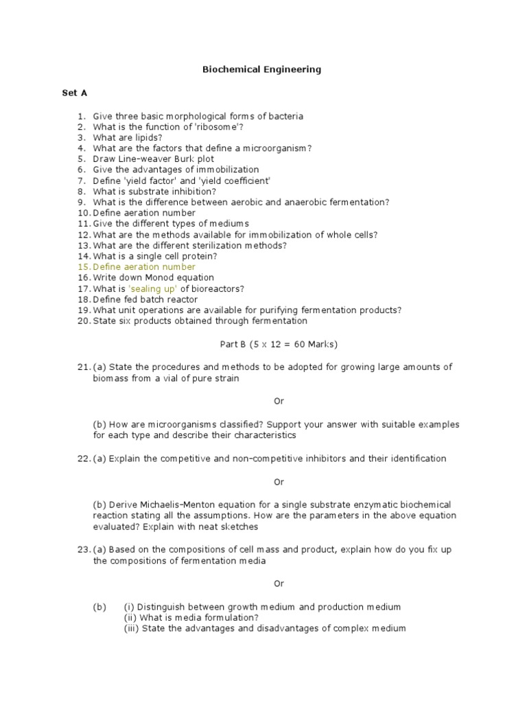 Biochemical Engineering Set A: 15. Define Aeration Number 'Sealing Up ...