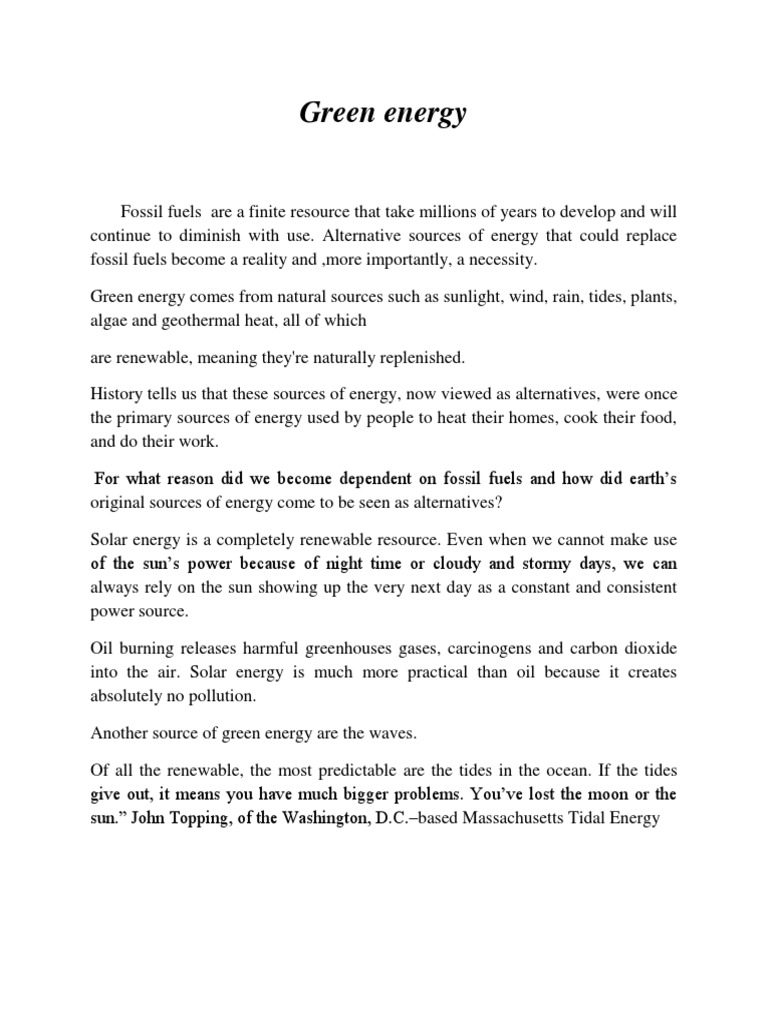 Green Energy | PDF | Energy Development | Renewable Resources