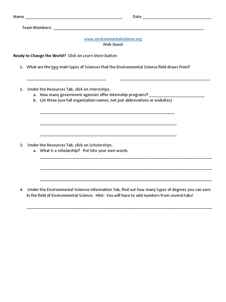 Environmental Science Web Quest Guide | PDF | Natural Environment ...
