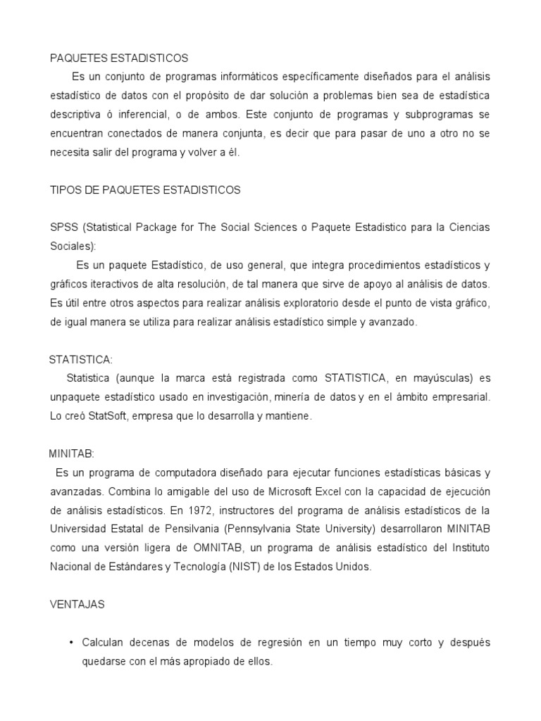 Paquetes Estadísticos | PDF | Spss | Estadísticas