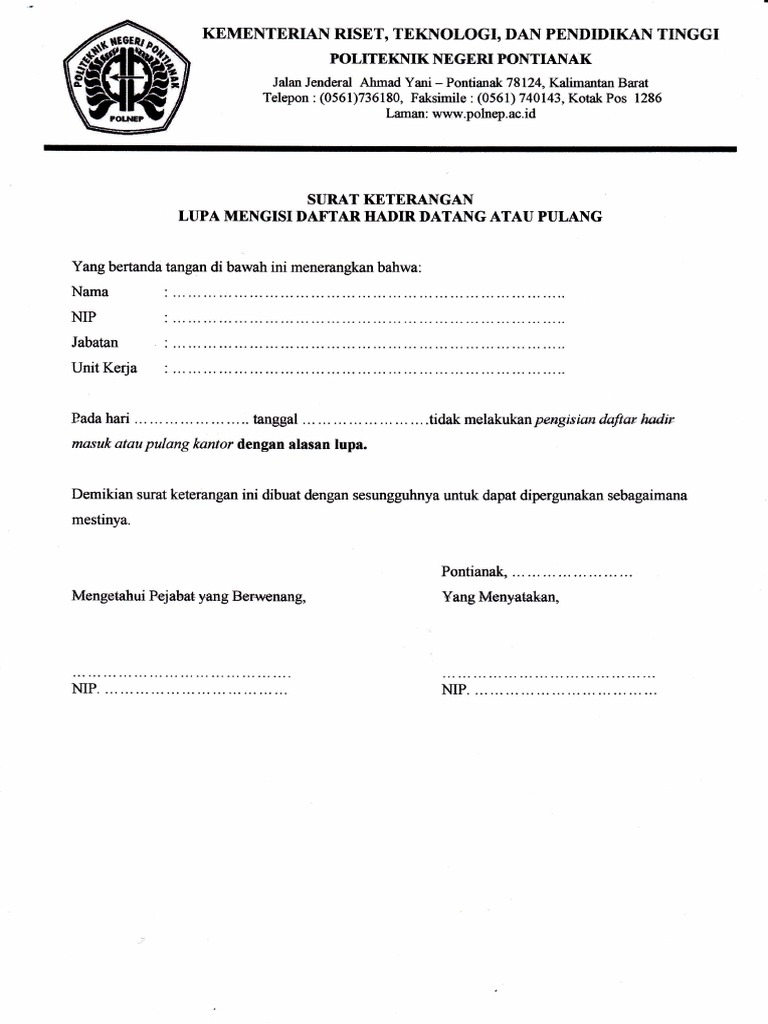 Surat Keterangan Lupa Absen A | PDF