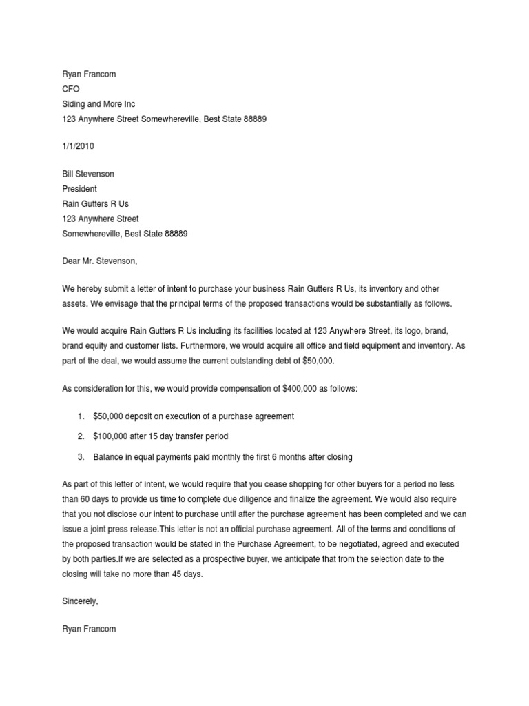 Letter of Intent Sample 1 | PDF