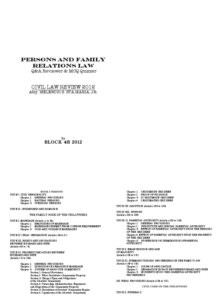 Persons and Family Relations Primer (Sta. Maria) | PDF | Burden Of ...