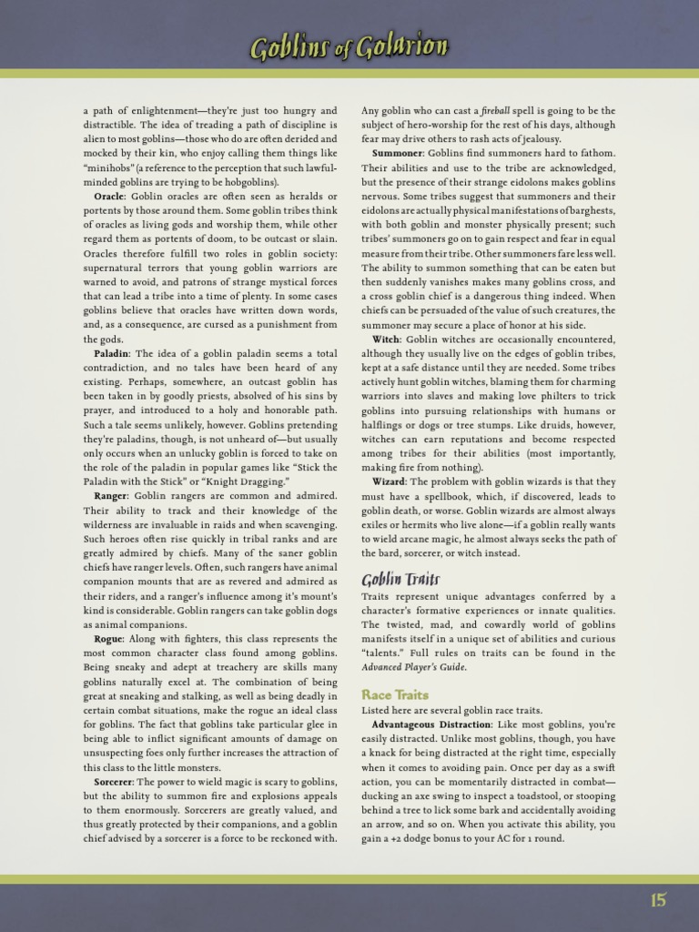 Goblins Golarion: Goblin Traits | PDF | Witchcraft | Magic (Paranormal)