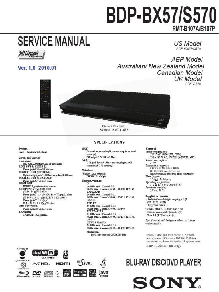 Sony BDP Bx57, s570 | PDF | Electrical Connector | Electronics