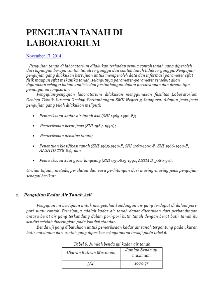 Pengujian Tanah Di Laboratorium | PDF