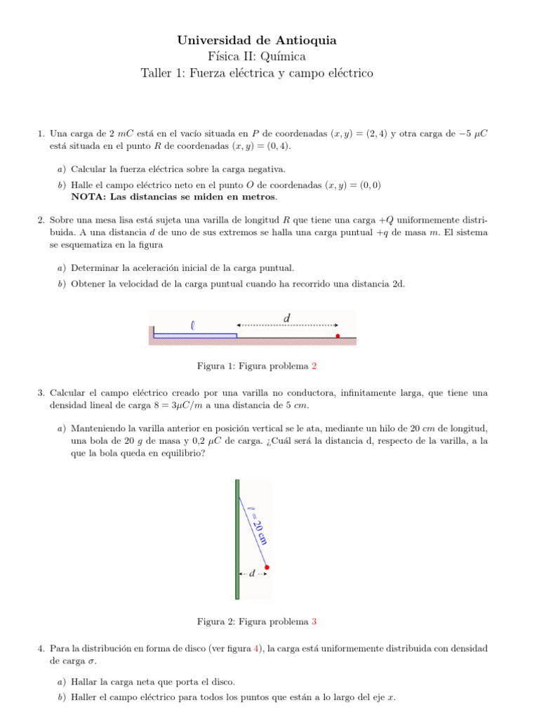 Taller 1 - Fuerza Eléctrica y Campo Eléctrico | PDF | Campo eléctrico ...