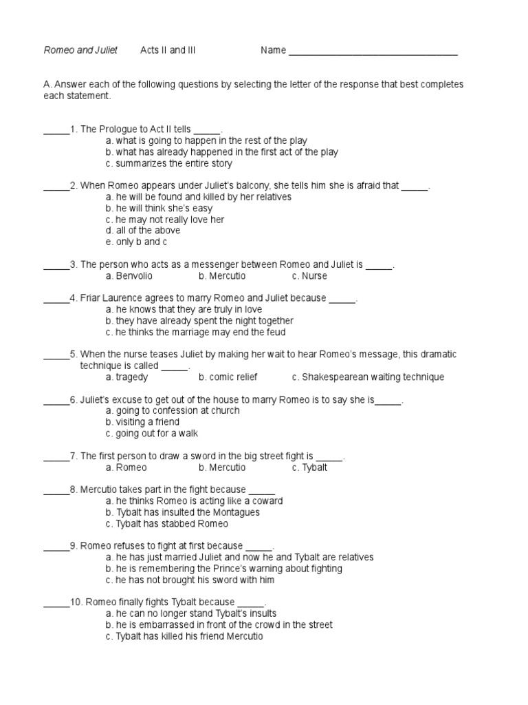 Romeo and Juliet Acts II and III | PDF