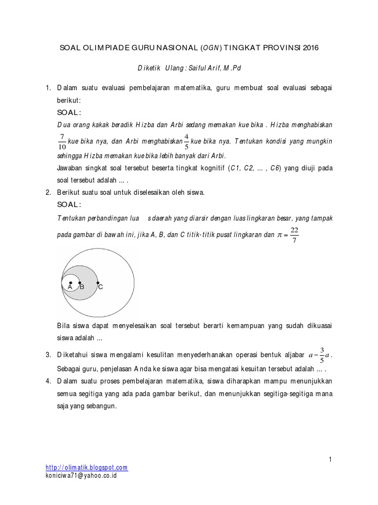 Soal Ogn Mat SMP Prov 2016 | PDF