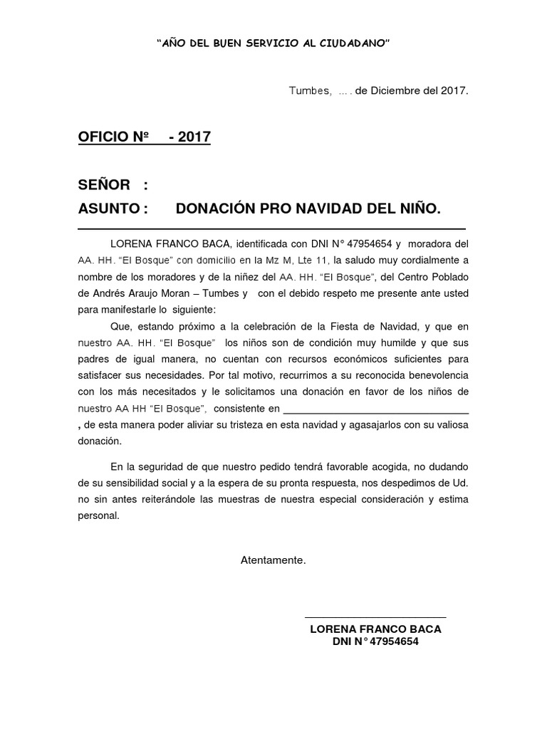 Oficio Donacion Navidad | PDF