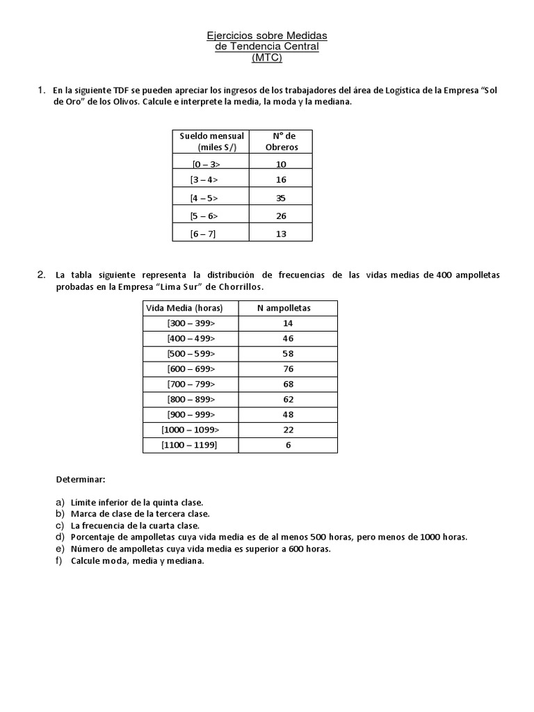 Ejercicios MTC | PDF | Análisis estadístico | Enseñanza de matemática