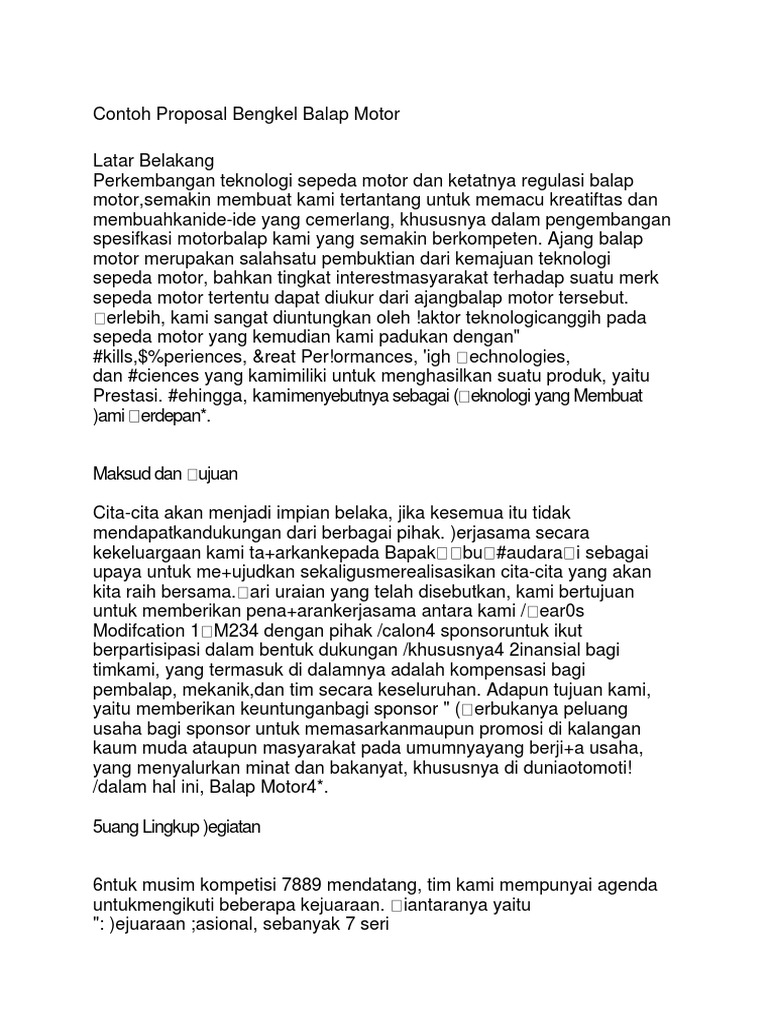 Proposal Bengkel Balap Motor 2023 | PDF