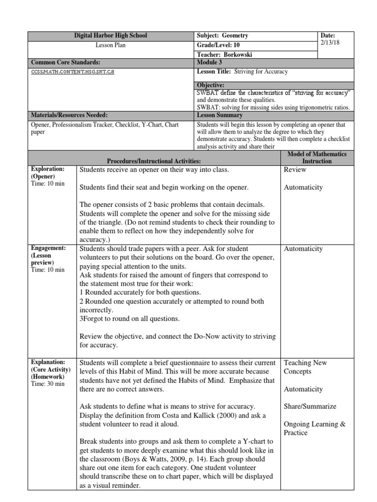 lesson plan striving for accuracy | Lesson Plan | Accuracy And Precision