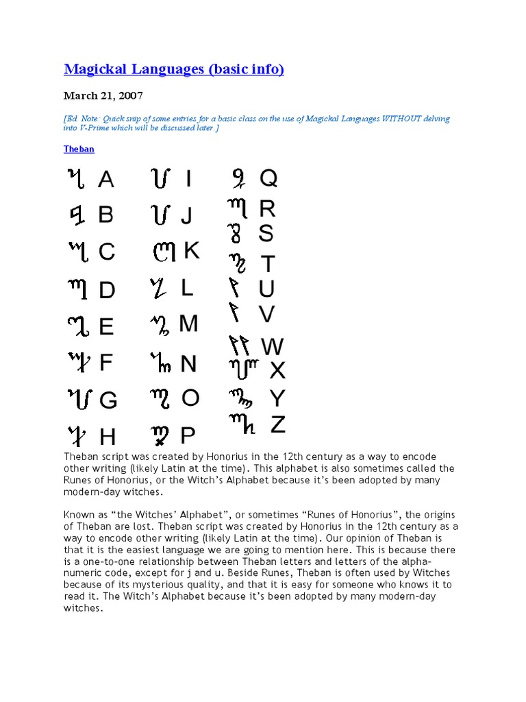 Magickal Languages (Basic Info) : March 21, 2007 | PDF | Runes | Alphabet