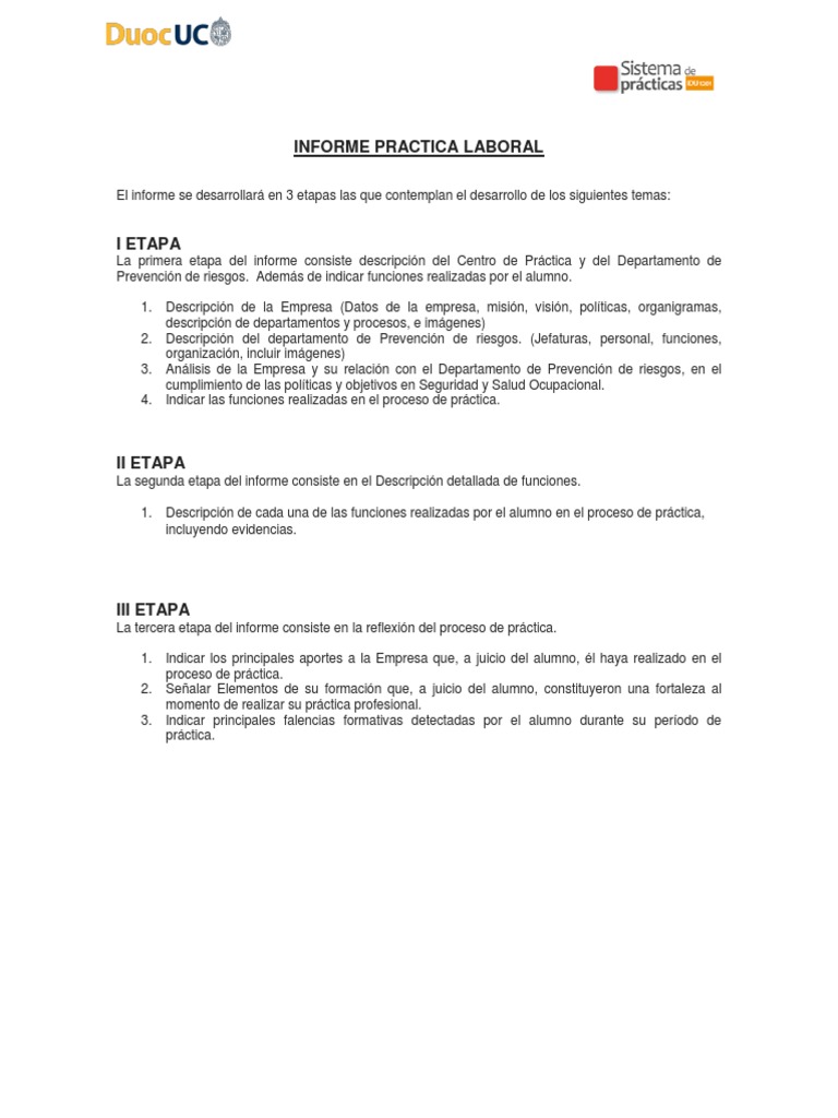 Infome Practica Laboral DUOC | PDF | Negocios Infome Practica Laboral DUOC | PDF | Negocios