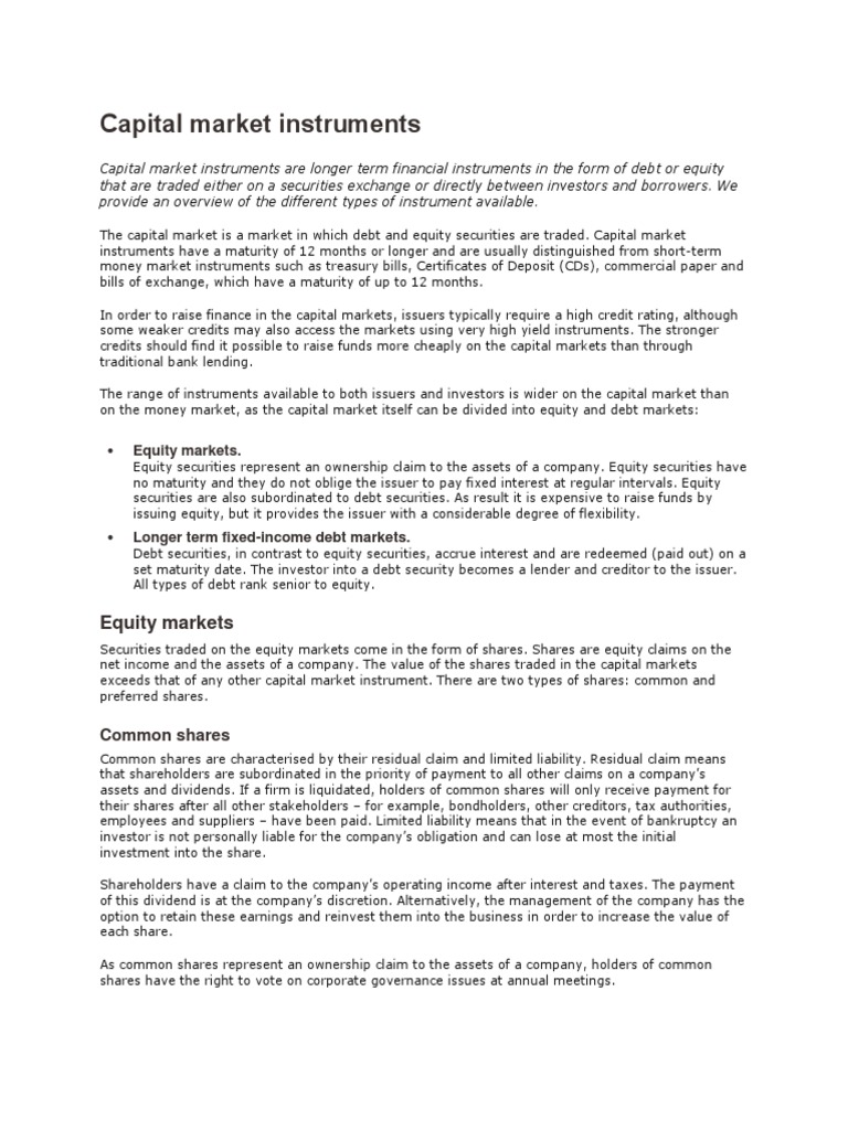 Overview of Capital Market Instruments | PDF | Bonds (Finance ...