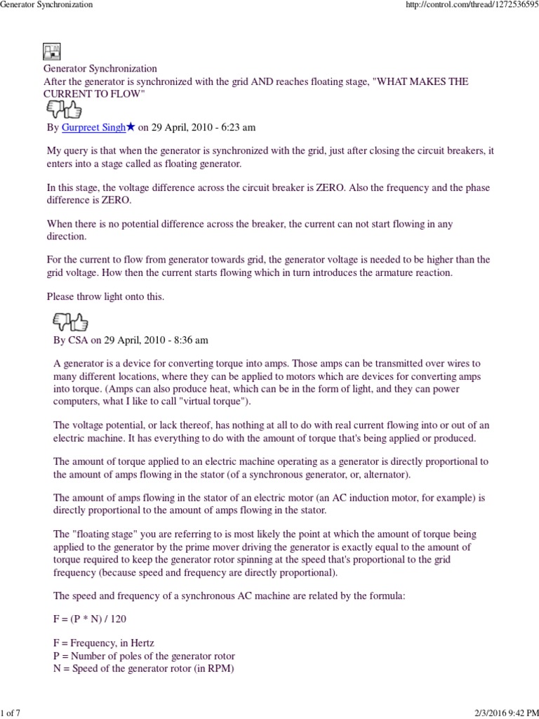 Generator Synchronization | PDF | Electric Motor | Electric Generator