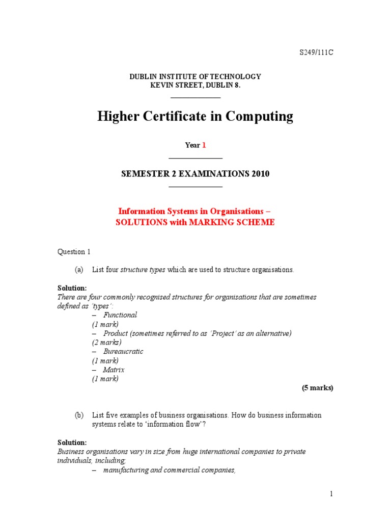 Higher Certificate in Computing: Semester 2 Examinations 2010 | Download Free PDF | Supply Chain ...