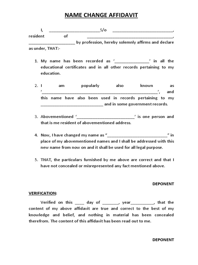 Name Change Affidavit Format | PDF | Affidavit | Civil Law (Common Law)